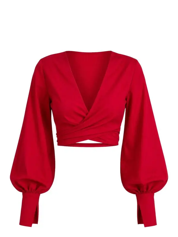 OFUURE Dana Wrap Top With Long Sleeves And Button Detail - Red