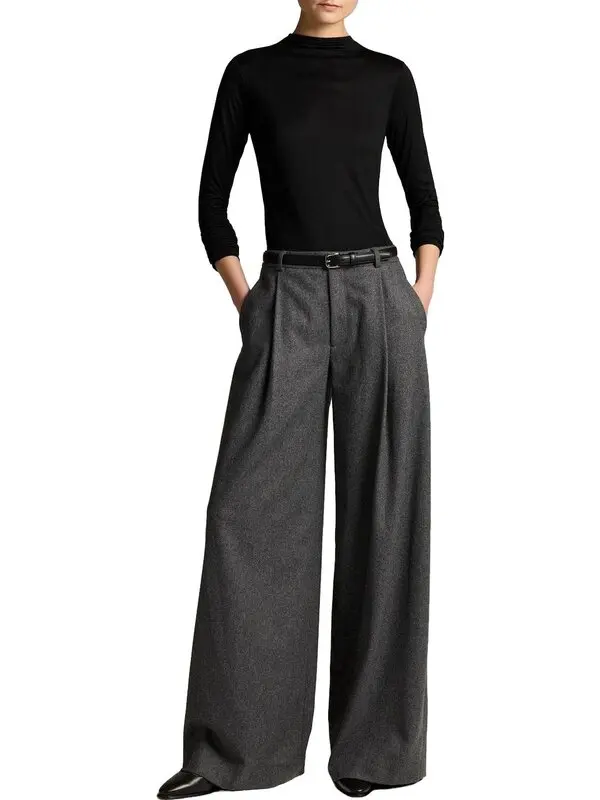 Vince Camille Italian Wool-blend Flannel Wide-leg Trouser - Medium Heather Grey