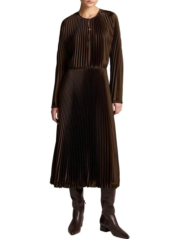 Vince Contrast-trim Pleated Satin Dress - Pinewood