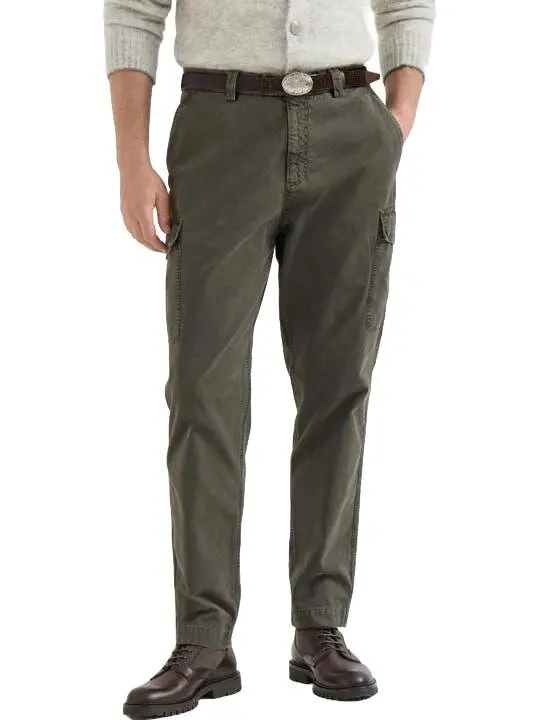 Brunello Cucinelli Peached Cotton Gabardine Cargo Trousers - Brown