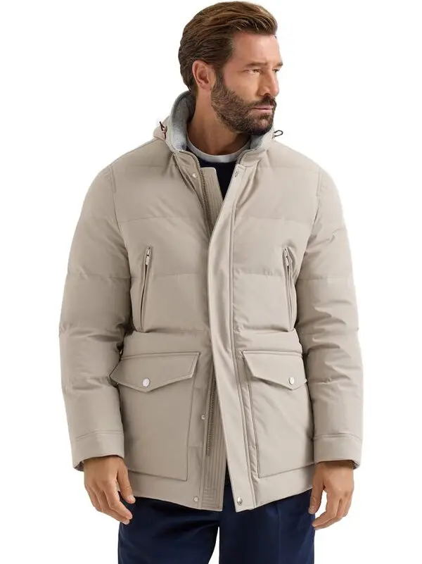 Brunello Cucinelli Stretch Bonded Nylon Down Parka With Detachable Hood - Grey