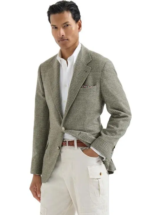 Brunello Cucinelli Comfort Wool And Cashmere Prince Of Wales Flannel Deconstructed Blazer - Military
