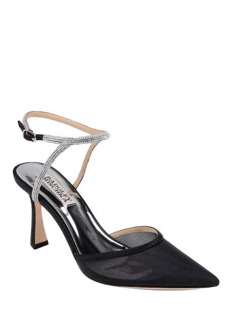 Badgley Mischka Embellished Ankle Strap Pumps - Blacksatin
