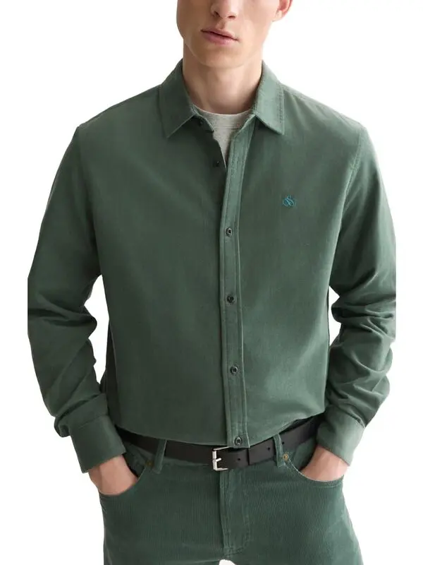 Scotch & Soda Regular Fit Corduroy Button Up Shirt - Dark Forest