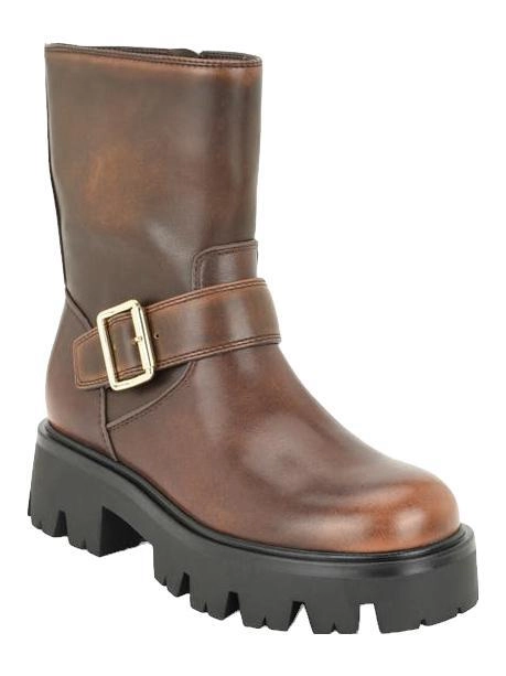 Nine West Ryder Faux Leather Moto Boots - Medium Brown