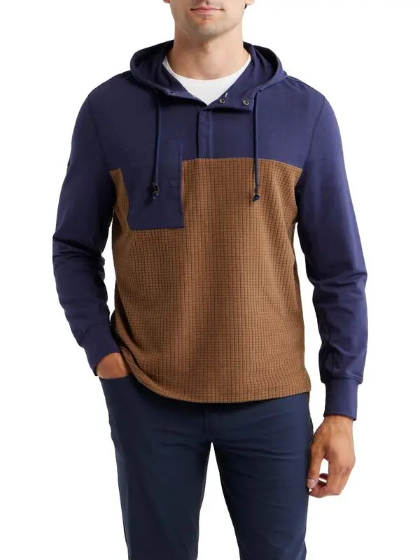 Johnnie-o Waffle Panel Hoodie - Navy
