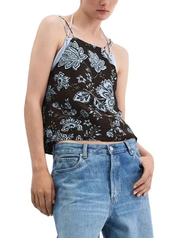 Mango Floral Tie Strap Top - Brown