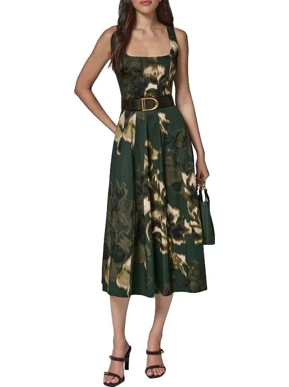 Donna Karan New York Printed Belted Fit & Flare Midi Dress - Black Fore