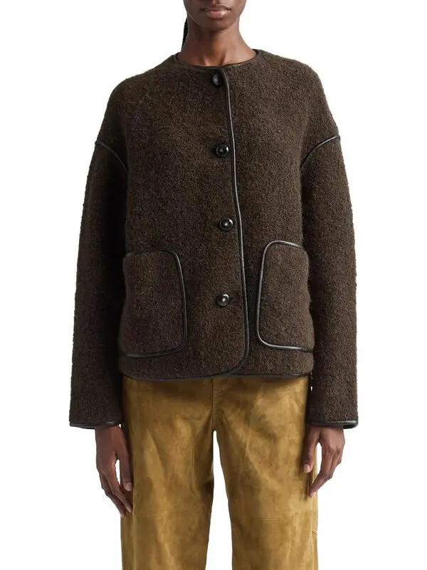 Altuzarra Irving Jacket Textured Alpaca Blend With Contrast Trim - Fudge