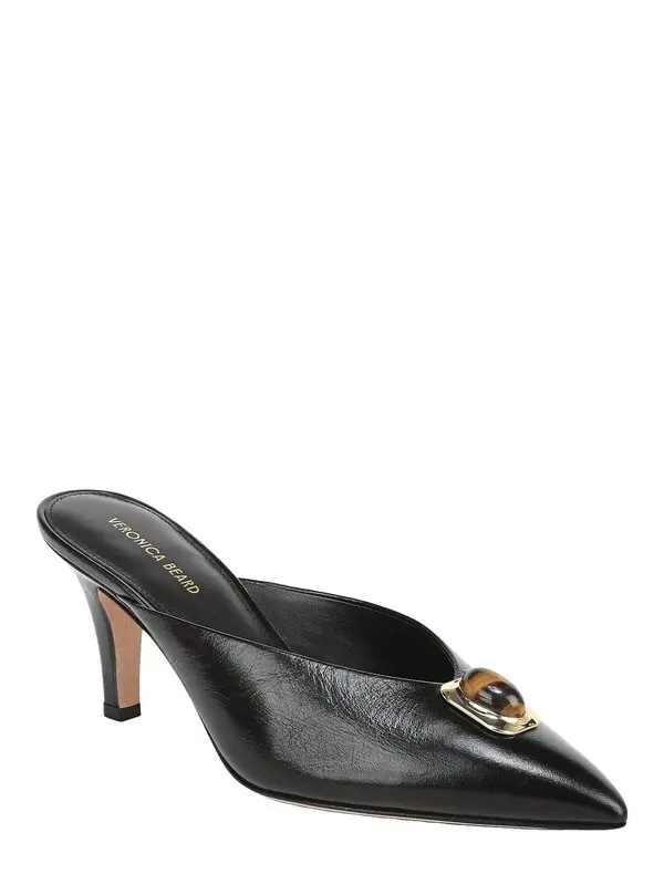 Veronica Beard Cabochon Leather Pointed Toe Mule - Black