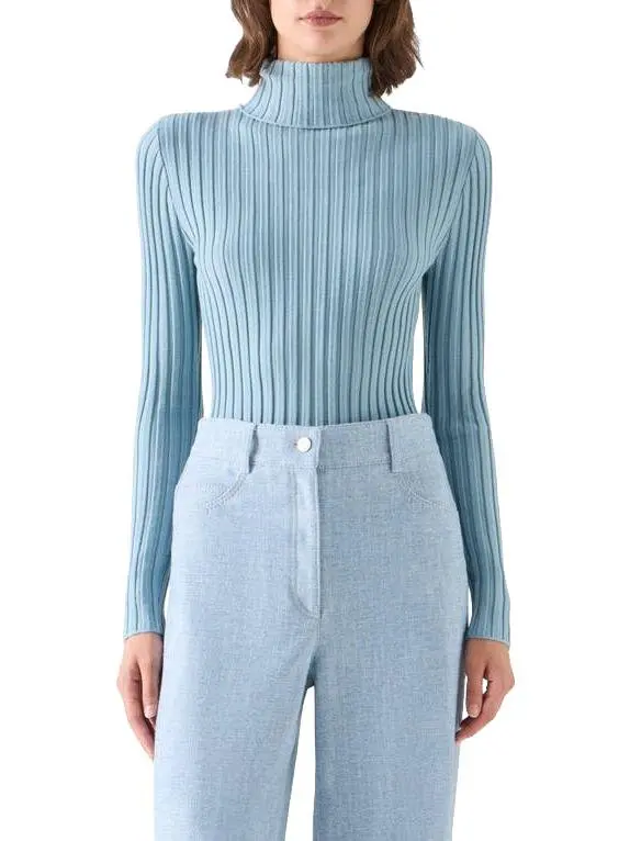 Akris Merino Wool Reverse Rib Knit Turtleneck Sweater - Light Blue