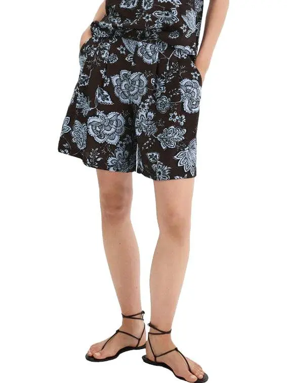 Mango Pleated Floral Shorts - Brown