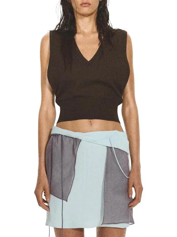 Mango Knit V-neck Vest - Coffee