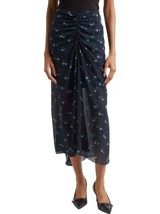 Veronica Beard Limani Ruched Midi Skirt - Blue/black Multi