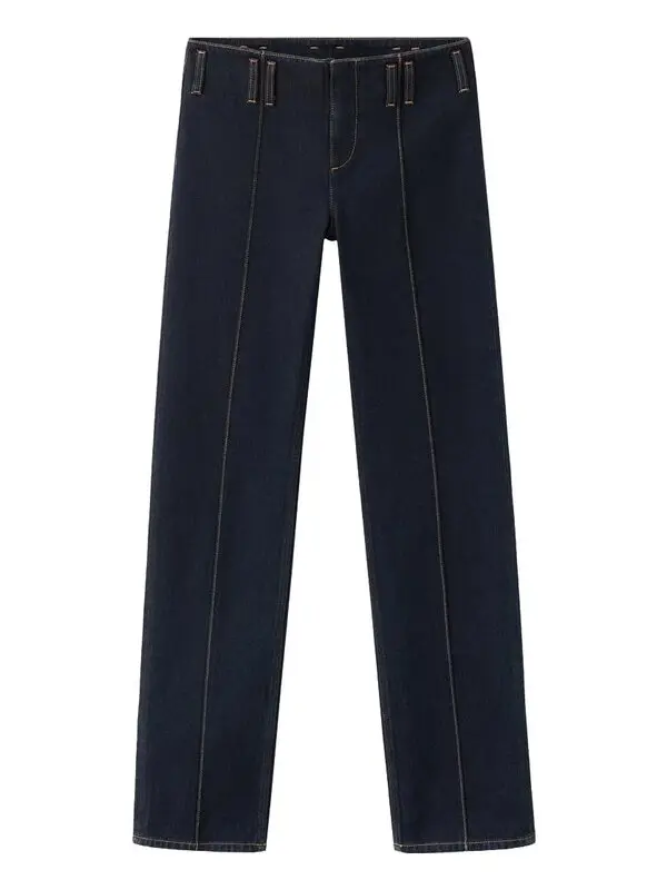 Mango Low Rise Straight Leg Jeans With Contrast Stitching - Open Blue