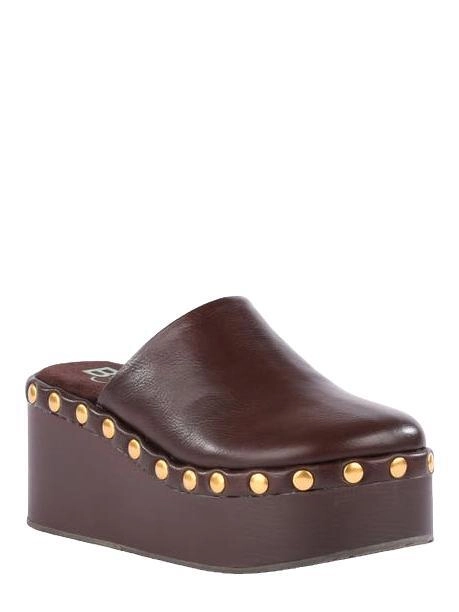 Bc Footwear Faux Leather Platform Clogs With Stud Detailing - Chocolate