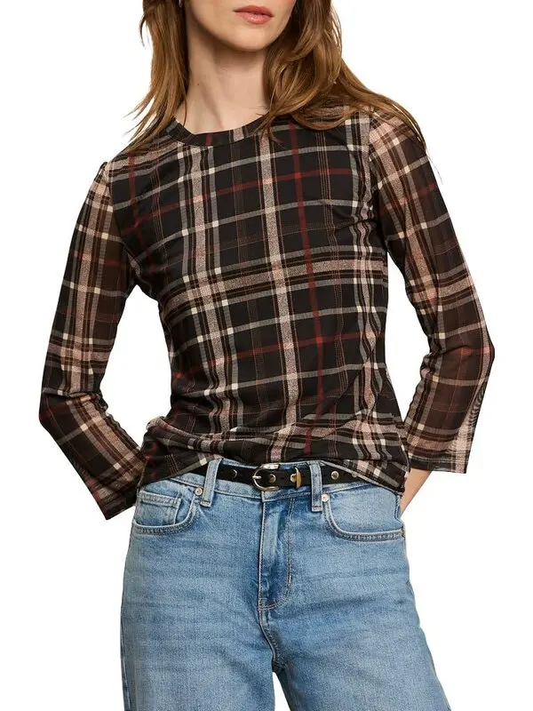 Sanctuary Printed Mesh Top - Cinder Pla