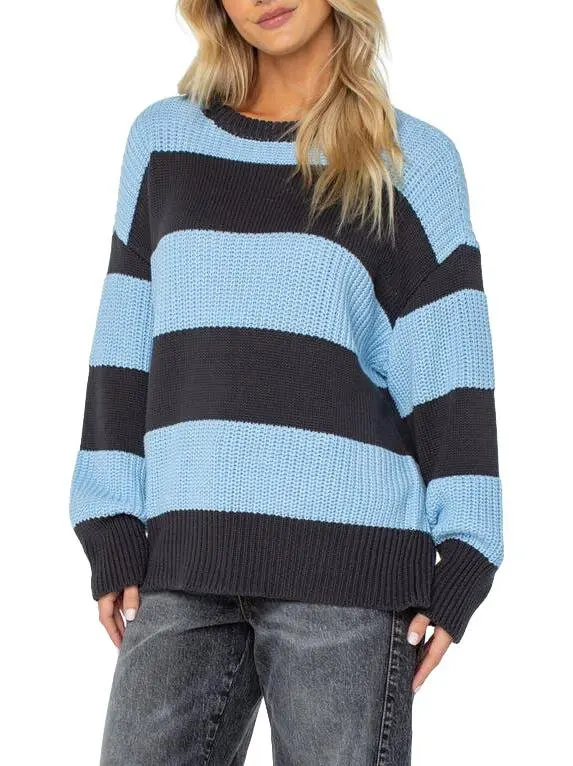 Roxy West Side Stripe Oversized Cotton Sweater - Cerulean
