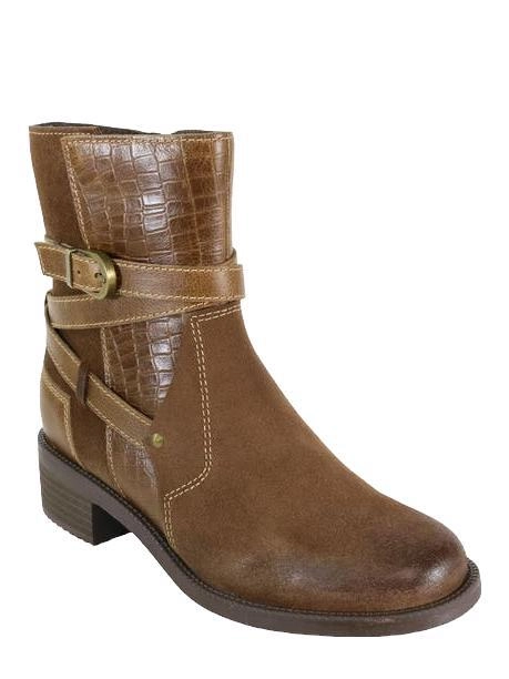 DAVID TATE Spenser Bootie With Croc Embossed Paneling And Buckled Straps - Brown Leather