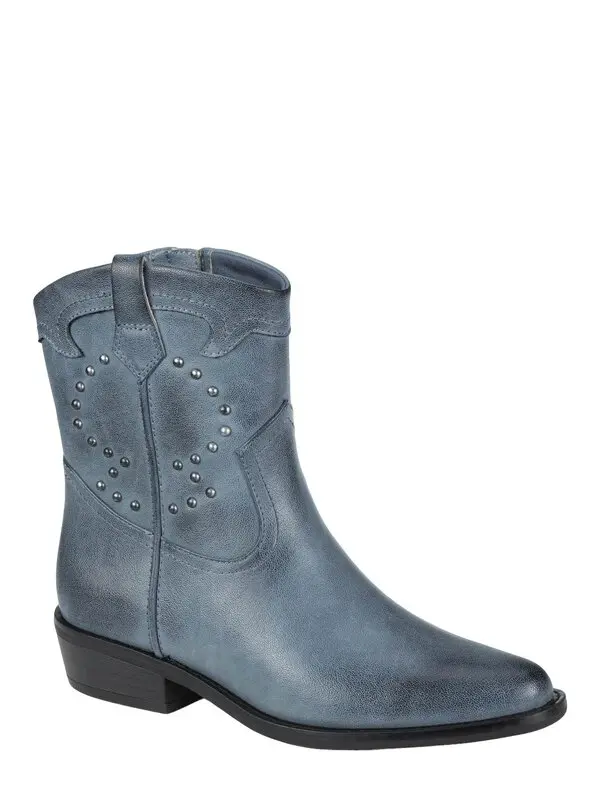 BARETRAPS Nova Western Ankle Boots With Stud Embellishments - Navy