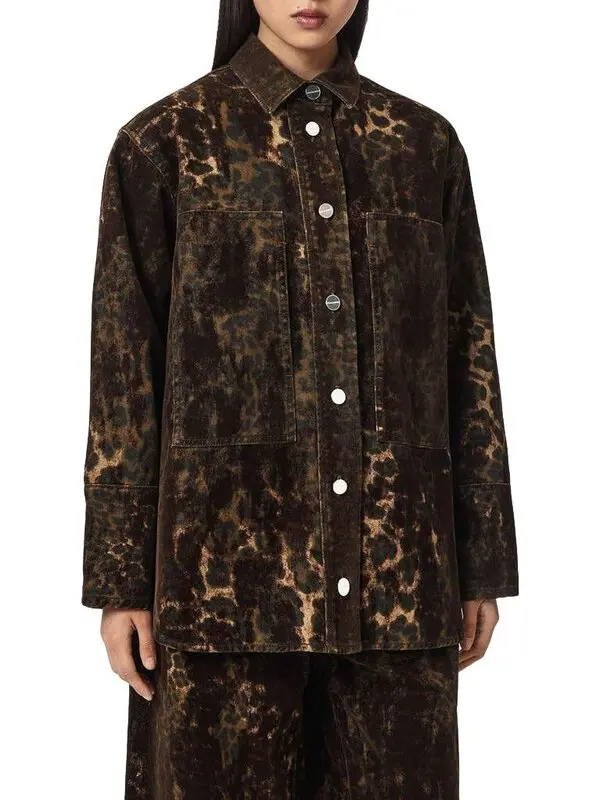 ALLSAINTS Eden Flock Leopard Print Oversized Shirt - Leppo Brown