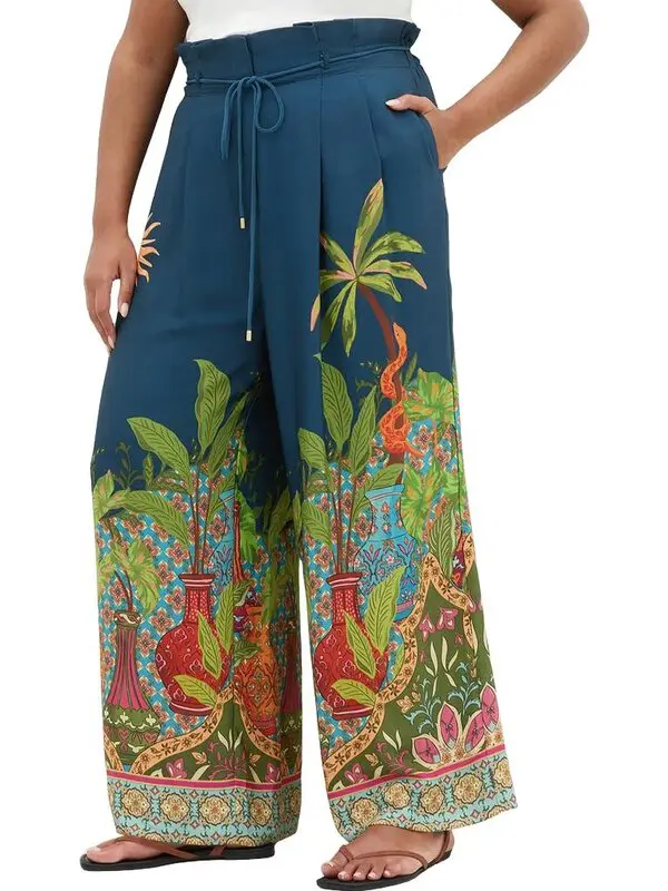 City Chic Print Pleated Wide Leg Pants - Fools Paradise