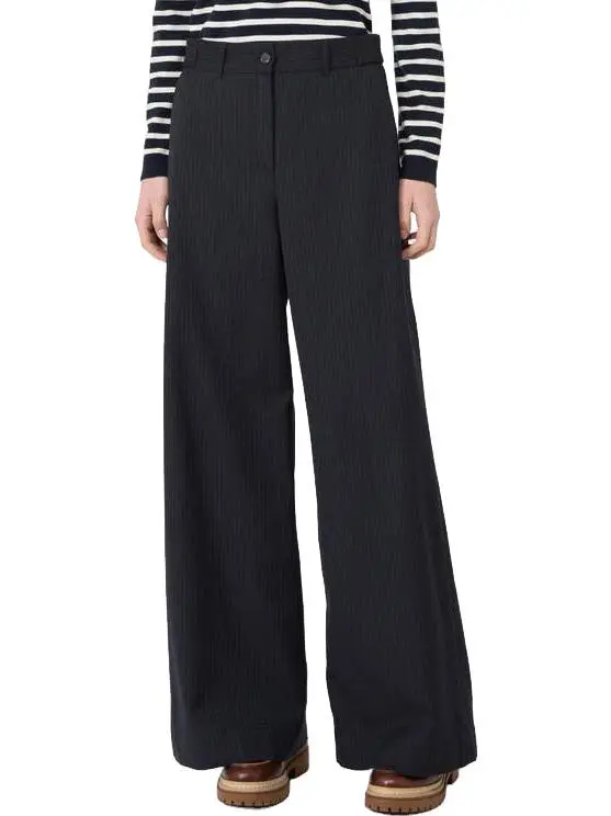 Max Mara Bravo Pinstripe Wide Leg Virgin Wool Blend Pants - Navy