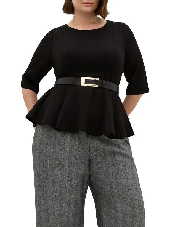 City Chic Paige Belted Peplum Top - Black