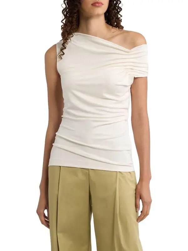 BOSS Asymmetrical Ruched Jersey Top - Soft Cream
