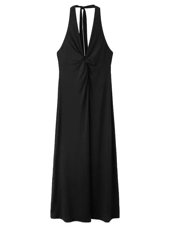 Mango Draped Halter Dress - Black