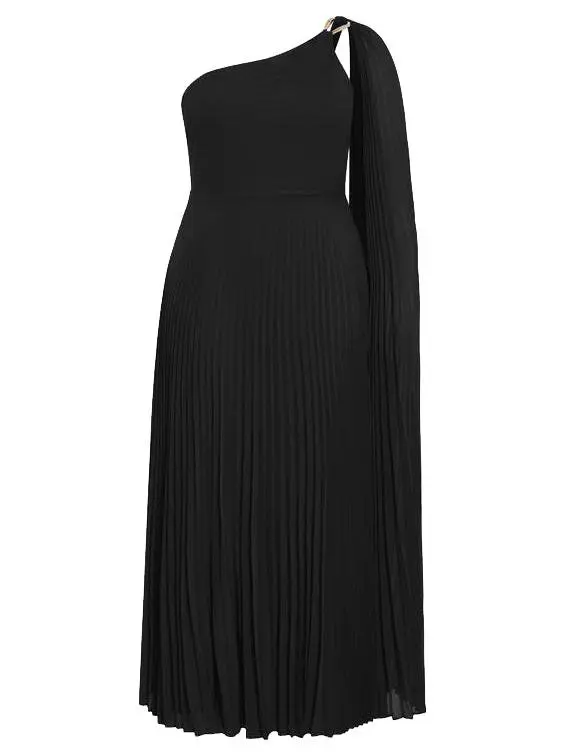 City Chic Eloura One-shoulder Pleated Maxi Dress - Black