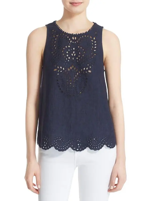 Joie Encycllia' Sleeveless Linen Eyelet Top - Dark Indigo