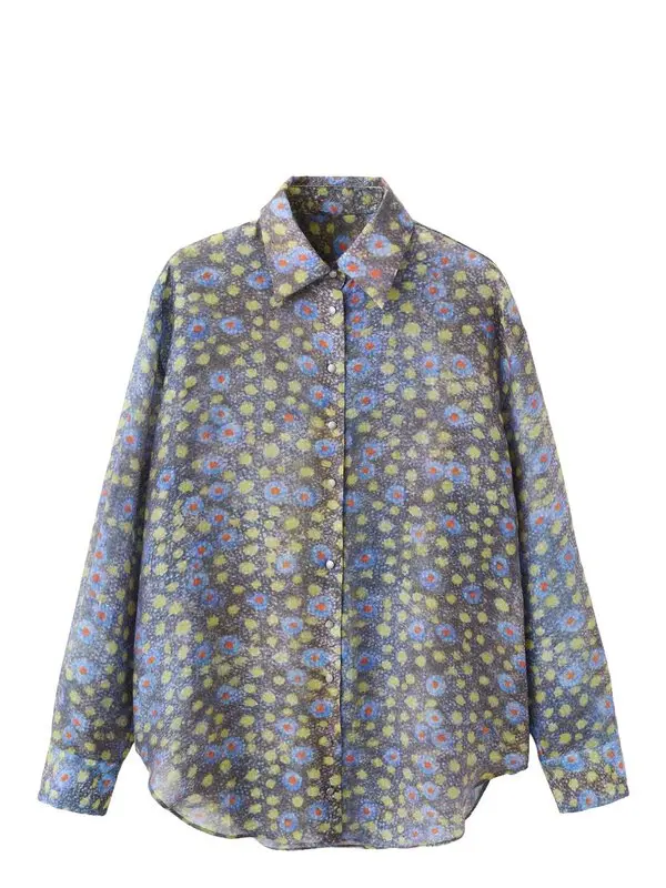Mango Semi-sheer Printed Shirt - Black