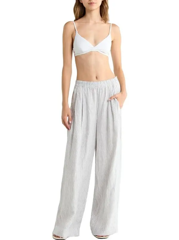 LEFT ON FRIDAY Coastal Linen Wide-leg Cover-up Pants - Coastal Stripe/coconut