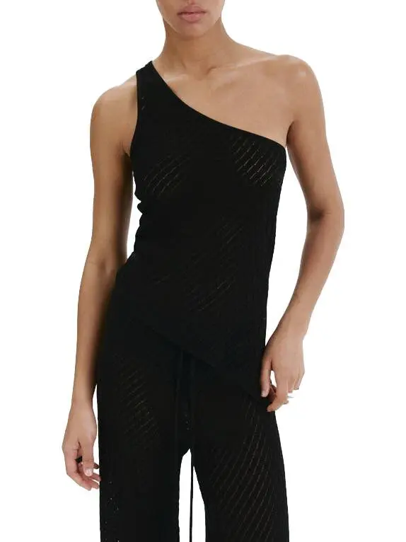 Mango Asymmetrical Open Knit One-shoulder Top - Black