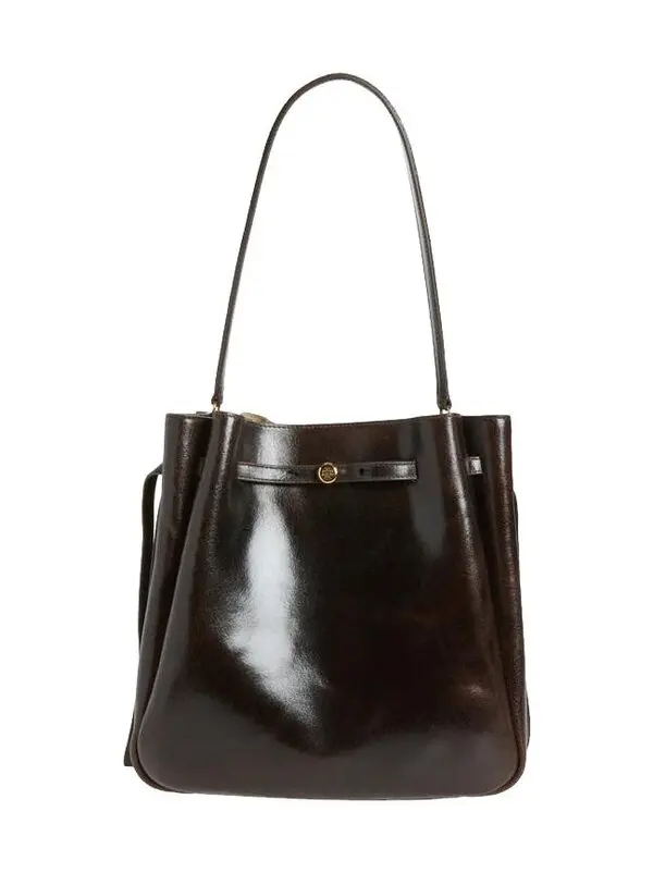 Tory Burch Romy Distressed Leather Bucket Bag - Dark Brown