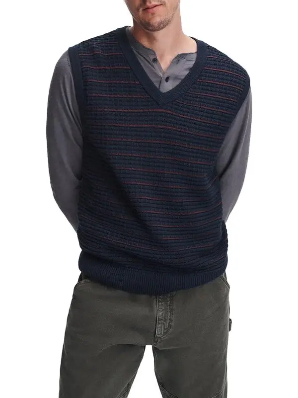 Rag & Bone Aaron Stripe V-neck Vest - Navy