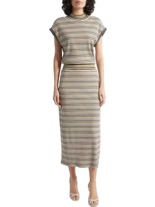 Ramy Brook Natalie Stripe Drop Waist Dress - Bone Stripe