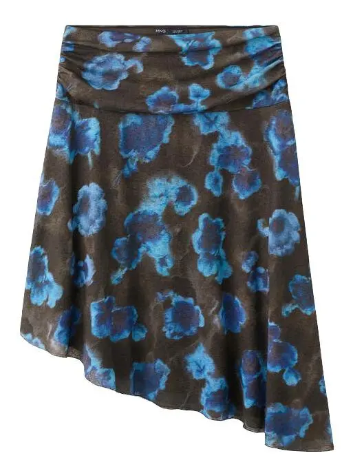 Mango Asymmetrical Printed Mesh Skirt - Brown