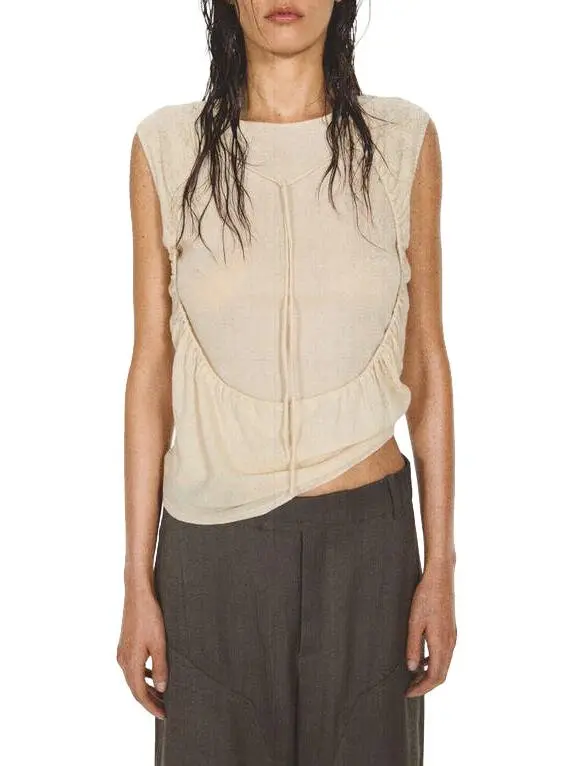 Mango Overlay Top With Gathered Detail - Ecru