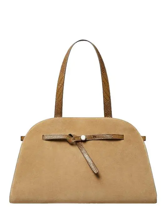 Tory Burch Romy Large Suede Leather Bauletto - Stone