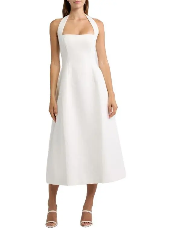 Oddmuse Halterneck Fit & Flare Midi Dress - White