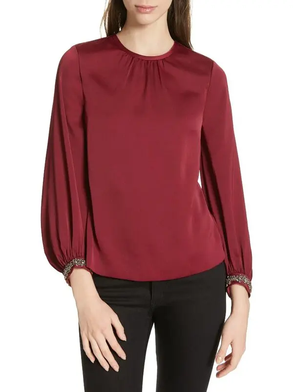 Ted Baker London Juudy Embellished Sleeve Blouse - Maroon