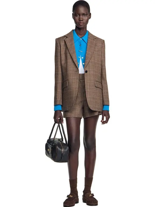 Sandro Check Wool Jacket - Caramel
