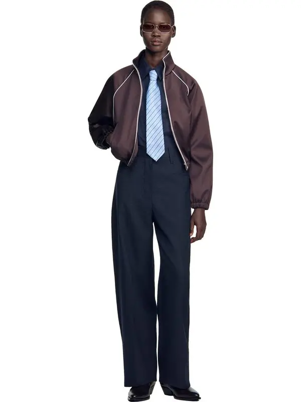Sandro Wool Wide-leg Tailored Trousers - Navy Blue