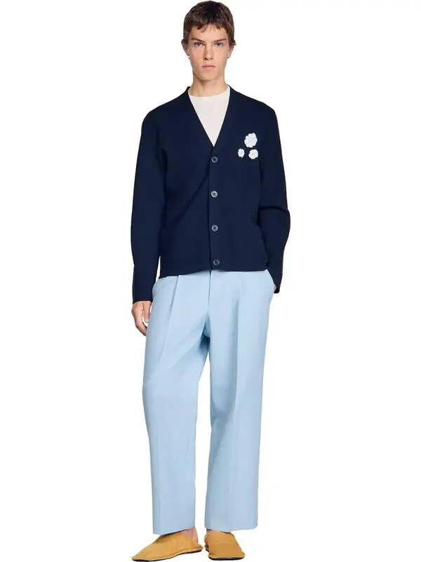 Sandro Jacquard Flower Knit Cardigan - Midnight Blue