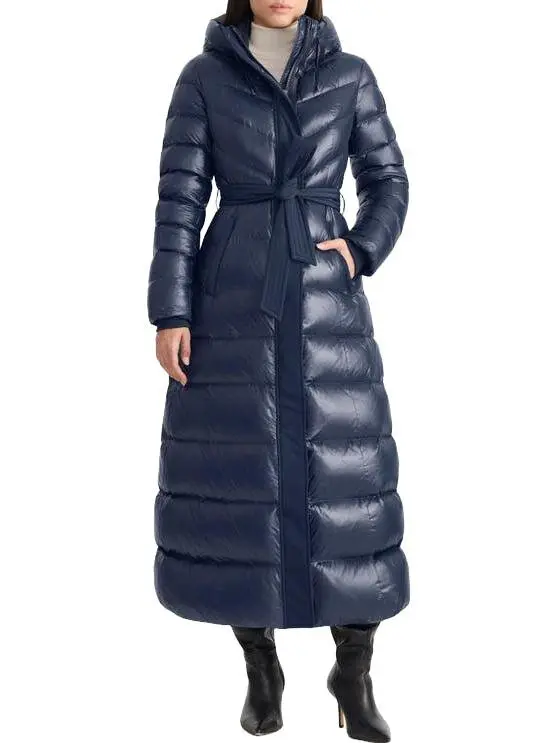 Mackage Calina-r Lustrous Down Long Coat - Marine Blue