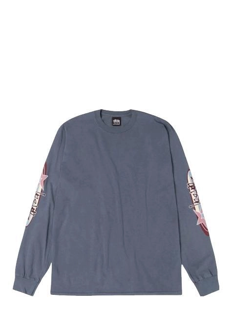StÜssy Two Star Long Sleeve Pigment Dyed Tee Shirt - Navy Blue