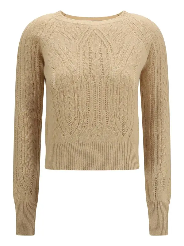 Ermanno Scervino Long Sleeve Cable Knit And Openwork Cashmere Sweater - Beige