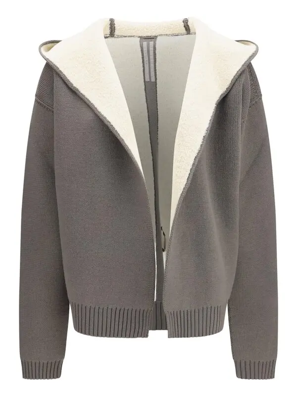 Rick Owens Wool Knit Hoodie Robe Sweater - Grey